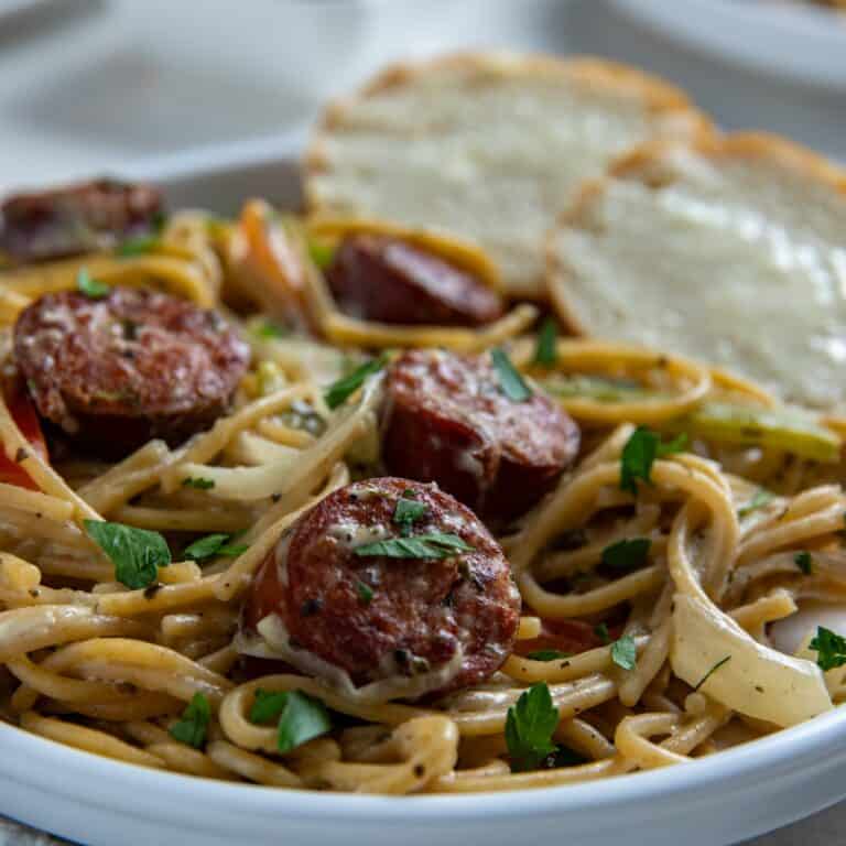 Cajun Sausage Spaghetti - My Kitchen Serenity